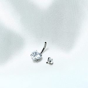 TGNEL G23 Pure Titanium Round and Heart Shaped CZ Belly Button Rings Petite Navel Ring for Women Body Piercing Jewelry 14G ASTM F136 White Cubic Zirconia Belly Rings 10mm Belly Bars