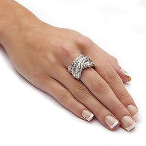 PalmBeach Platinum-Plated Baguette Cubic Zirconia Crossover Ring Sizes 6-10 Size 10