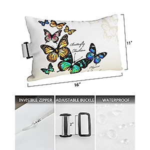 Recliner Head Pillow Ledge Loungers Chair Pillows with Insert Colorful Butterfly Retro Animals Lumbar Pillow with Adjustable Strap Outdoor Waterproof Patio Pillows for Beach Pool Chair, 2 PCS