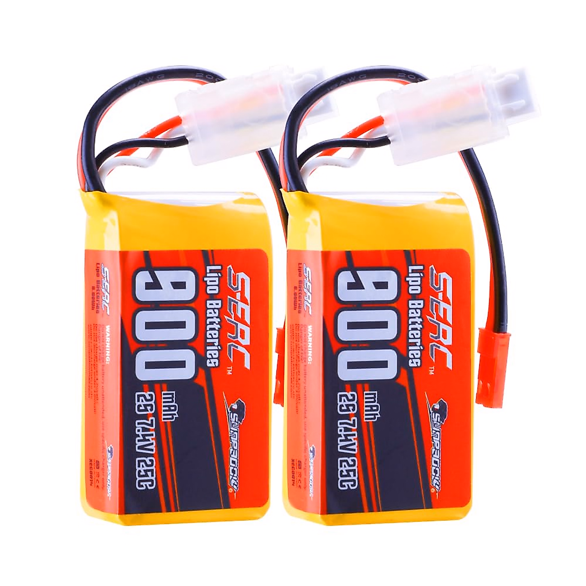 SUNPADOW 7.4V 2S RC Small Lipo Battery 25C 900mAh with JST Connector Rechargeable for RC Airplane Receiver Aircraft Quadcopter Helicopter Drone FPV (2 Count)
