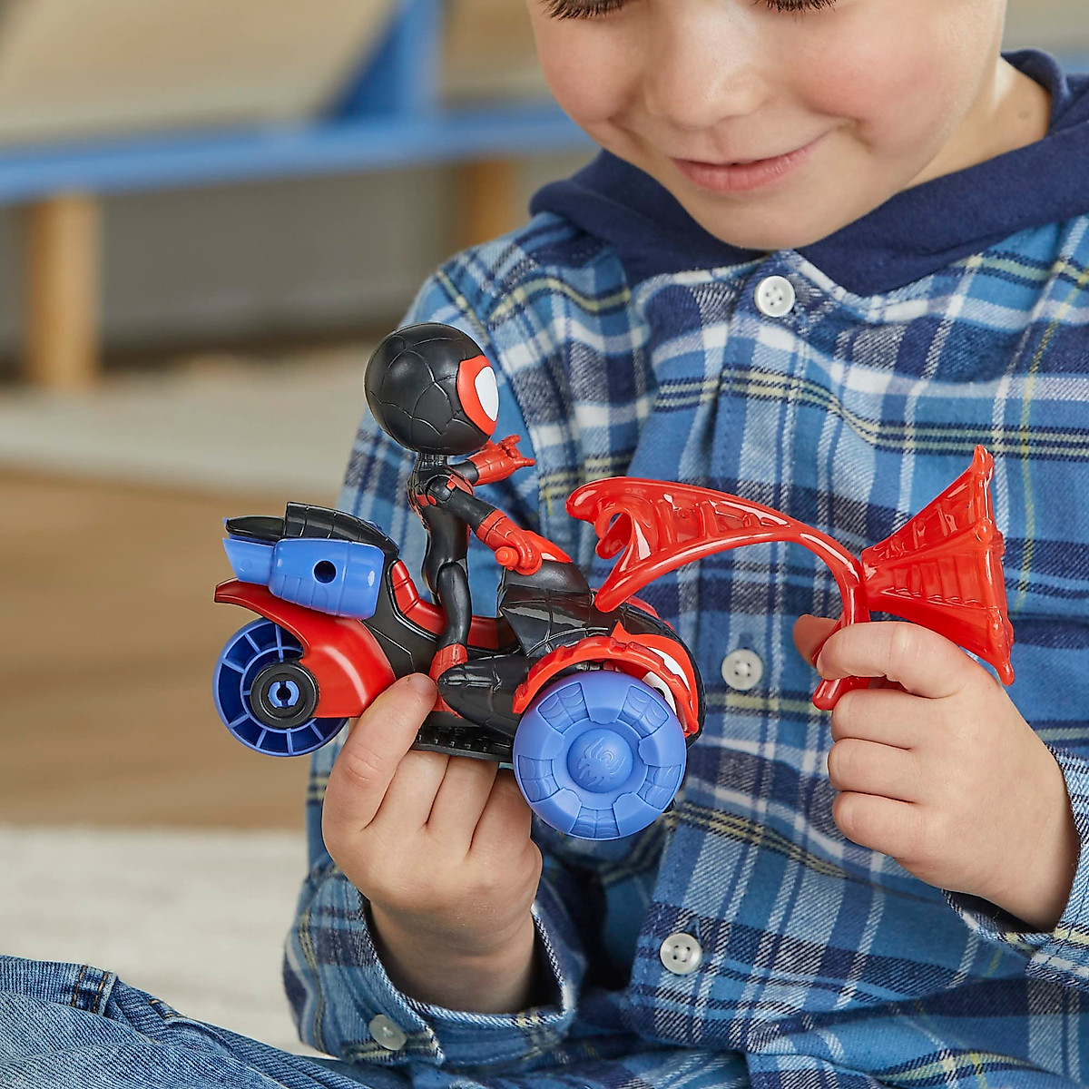 Spidey and His Amazing Friends Miles Morales: Spider-Man Techno Racer Set, 4-Inch Scale Action Figure with Vehicle and Accessory, Marvel Preschool Toys, Easter Gifts, 3+