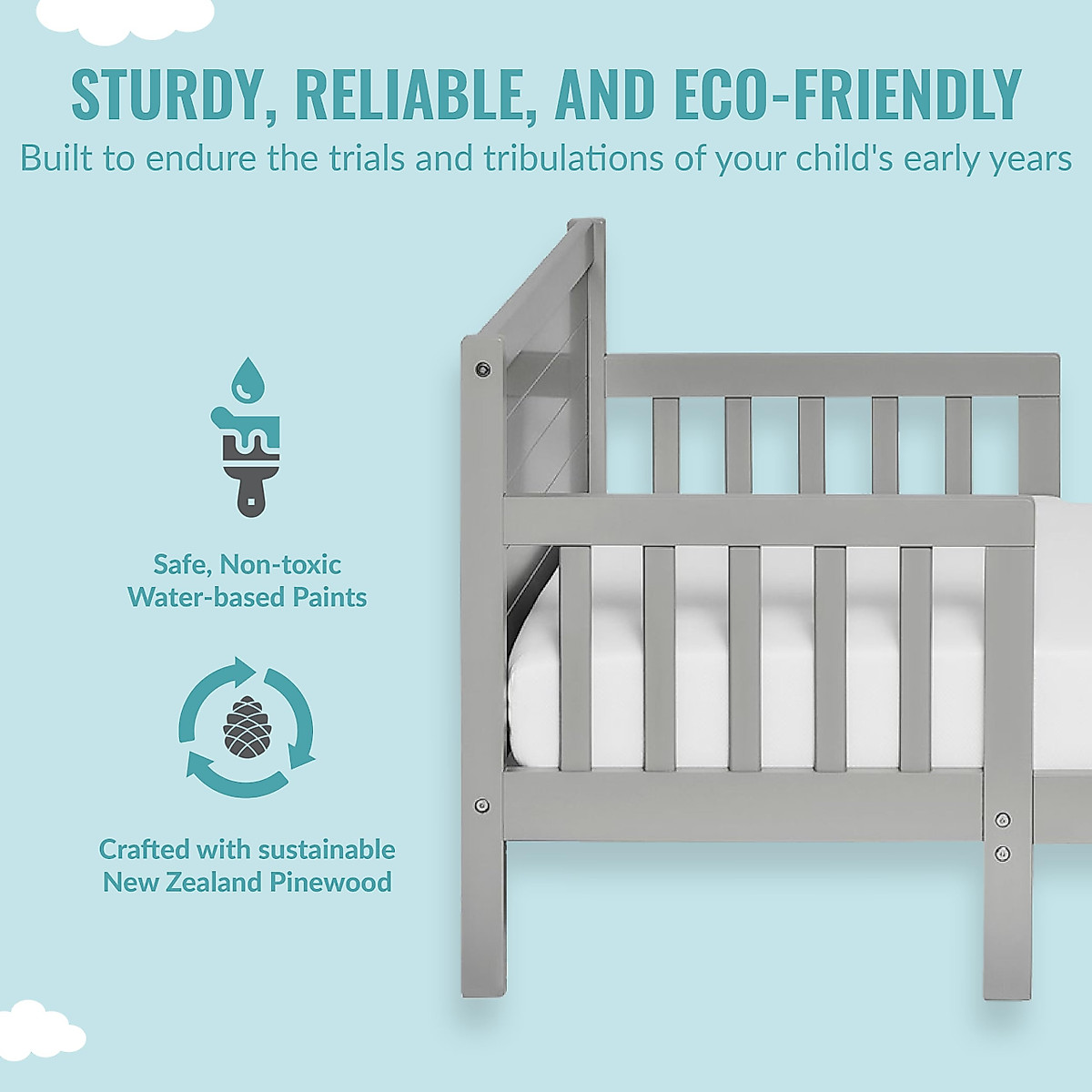 Dream On Me Hudson 3 In 1 Convertible Toddler Bed In Cool Grey, Greenguard Gold Certified, JPMA Certified, Non Toxic Finishes, Made of Sustainable New Zealand Pinewood