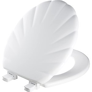 Mayfair Shell Sculptured Molded Wood Toilet Seat Featuring Easy Clean & Change Hinges and STA-TITE Seat Fastening System, Round, White, 22ECA 000