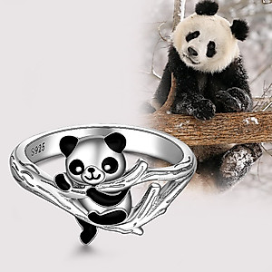 Silver Panda Ring for Women Cute Panda Bear Jewelry Rings Animal Friendship Mothers Day Valentines Gifts Size 8