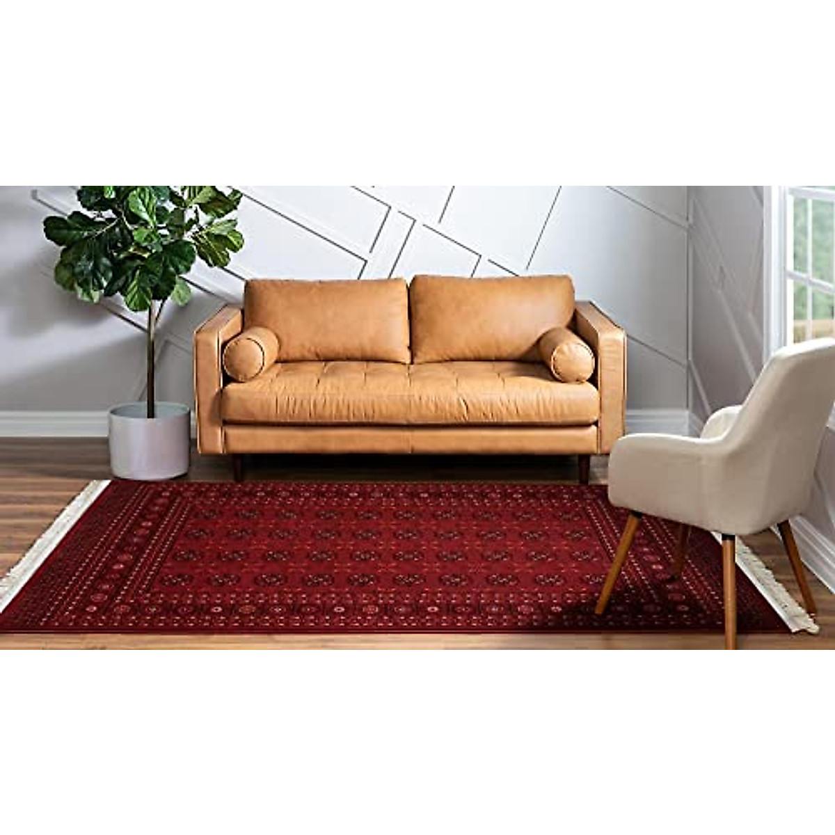 Rugs.com Bokhara Collection Rug – 6' x 9' Red Low Rug Perfect for Bedrooms, Dining Rooms, Living Rooms