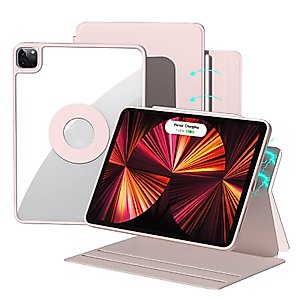 Case for iPad Pro 11 2022/2021/2020/2018 Gen 1st/2nd/3rd/4th,360 Rotatable with Powerful Magnet,2 in 1 Detachable Clear Case and Washable Semi-Silicone Protective Cover Smart Folio Support Pen Charger