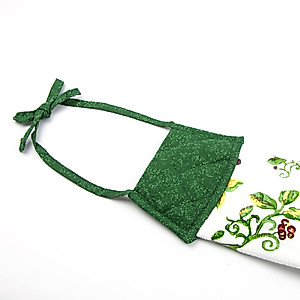 Berries and Vines Tie Top Hanging Kitchen Towels in White/Green, 3 Pack