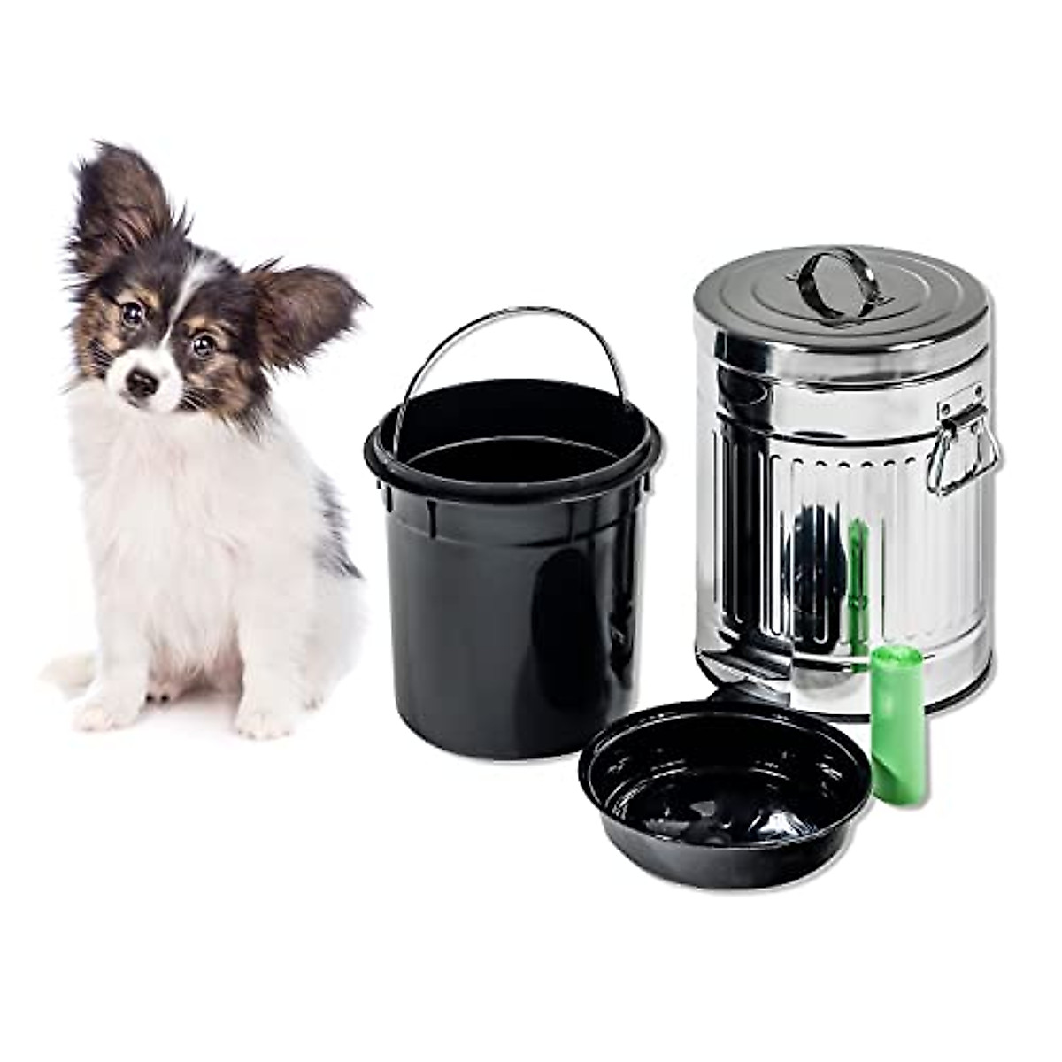 Pet Fit For Life Dog Outdoor Waste Can, 11" Tall Galvanized Steel Bin with Step-On Lid-Lift and Plastic Inner Lining and Custom Liner Bags - Backyard, Lawn, Yard, Weather Resistant Trash Holder