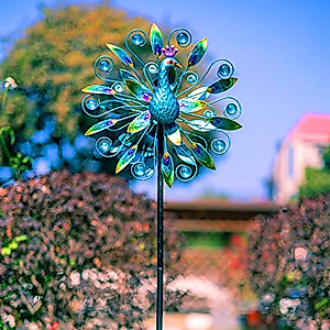 VEWOSTAR Outdoor Wind Spinner 58" Metal Peacock Wind Spinner Double Peacock Wind Sculpture for Garden Yard Patio Decoration