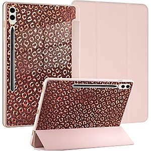 SoFunMoky for Samsung Galaxy Tab S9 Plus Case 12.4 Inch 2023 with S Pen Holder Multiple Angles Glitter Shining Gold Leopard Cheetah Full Protective Auto Wake Sleep Bling for S9+ Tablet Cover, Pink