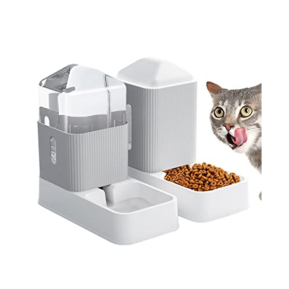 BNOSDM Automatic Cat Feeder for Indoor Cats Gravity Feeders ＆ Waterer Set Dogs Food and Water Dispenser Pet Feeding Bowl 3.5L /1 Gallons for Small Medium Big Dog Pets Puppy Kitten Gray