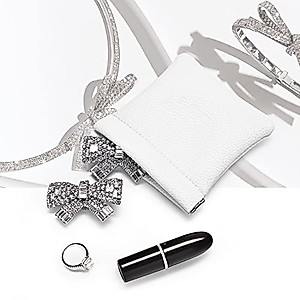 Woodten PU Leather Jewelry Travel Bag Leather Jewelry Pouch Christmas,Wedding Party Favor Gift Bag (S, White)