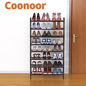 Coonoor 4 Tier Shoe Rack,Stackable and Adjustable Multi-Function Wire Grid Shoe Organizer Storage,Black