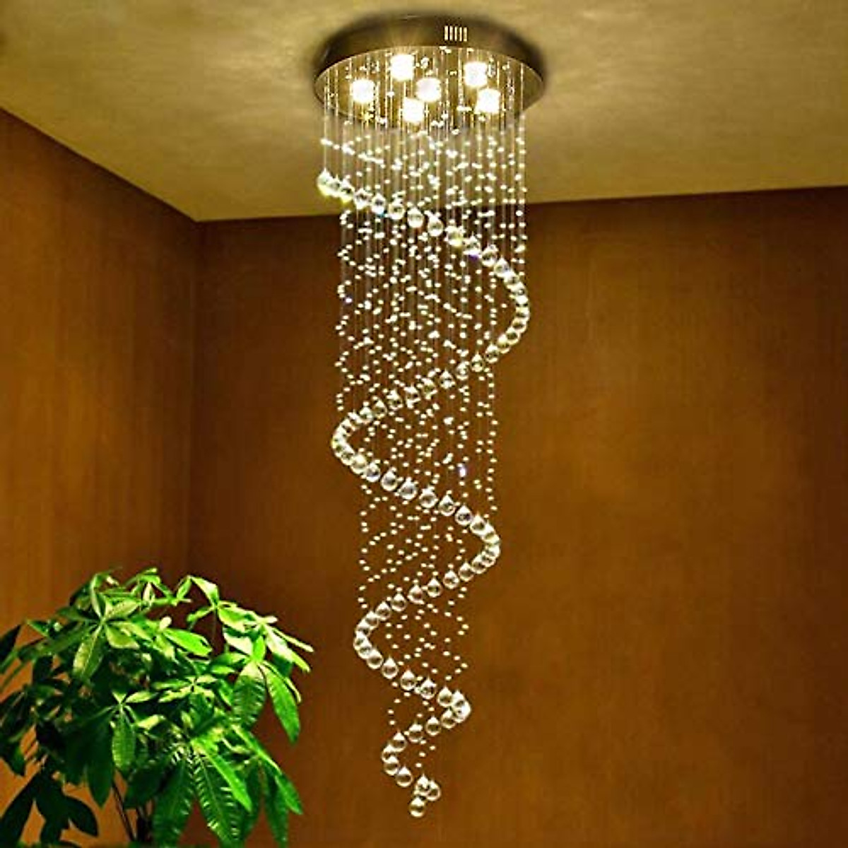 SEFINN FOUR Modern Crystal Chandelier Spiral Design 6 Light Crystal High Ceiling Pendant Light Chandelier for Living Room Hotel Stairs Foyer Entryway Height 87 inch Flush Mount Diameter 20 inch