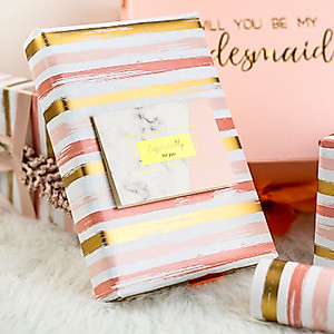 WRAPAHOLIC Reversible Wrapping Paper - Mini Roll - 17 Inch X 33 Feet - Pink Gold Lines and Solid Pink Design for Birthday, Holiday, Wedding, Baby Shower
