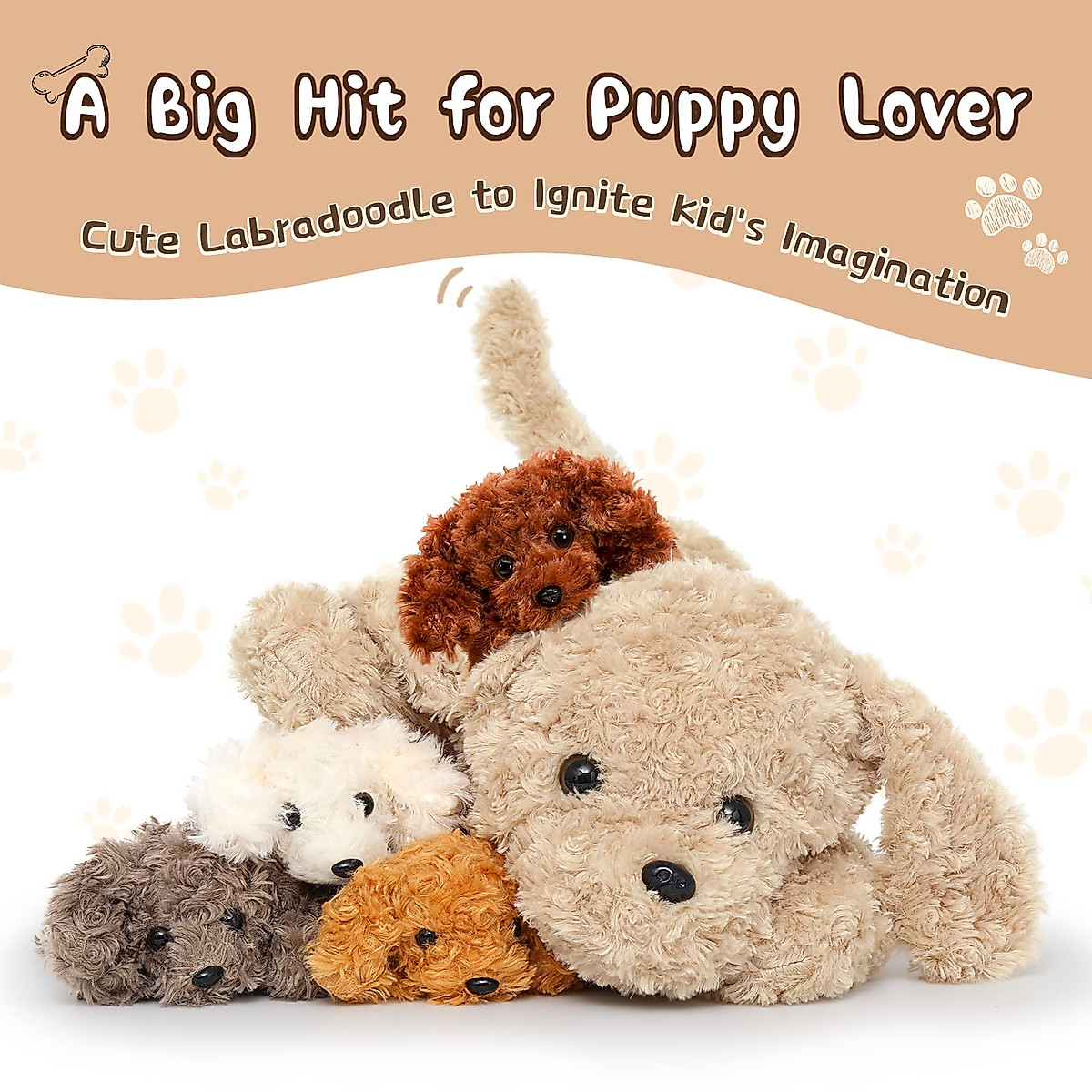 DOLDOA Stuffed Dog Animal for Kids Stuffed Mommy Dog with 4 Baby Puppy in her Tummy Plush Cute Dog Toy for Girls and Boys