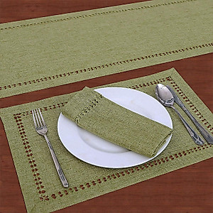 Grelucgo Small Handcrafted Solid Color Dining Table Runner, Dresser Scarf, Double-Hemstitched (Sage Green, 14 x 36)