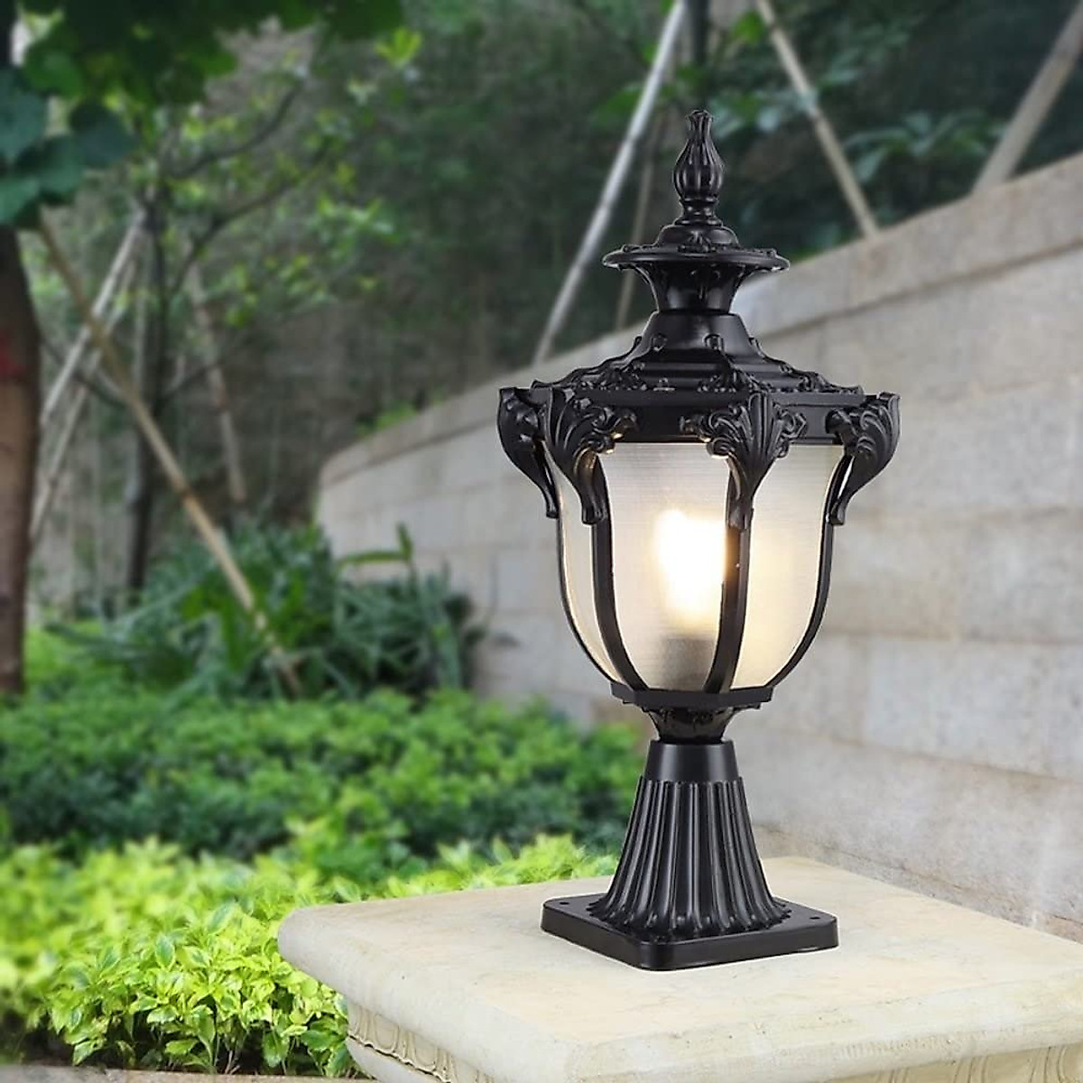 MODEBHD Waterproof European Victoria Decoration Glass Lantern Outdoor Pillar Lamp Column Light Table Lamp Lawn Garden Lights Aluminum Street Post Light Courtyard Garden Terrace E27 Pillar Lights