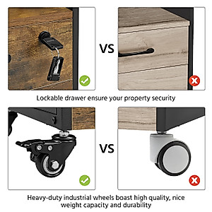 Yaheetech Mobile File Cabinet, Rolling Filing Office Cabinet with Wheels and Lock for A4, Letter Size, Printer Stand with Open Shelf for Home Office, Hanging File Folders, Rustic Brown+Black