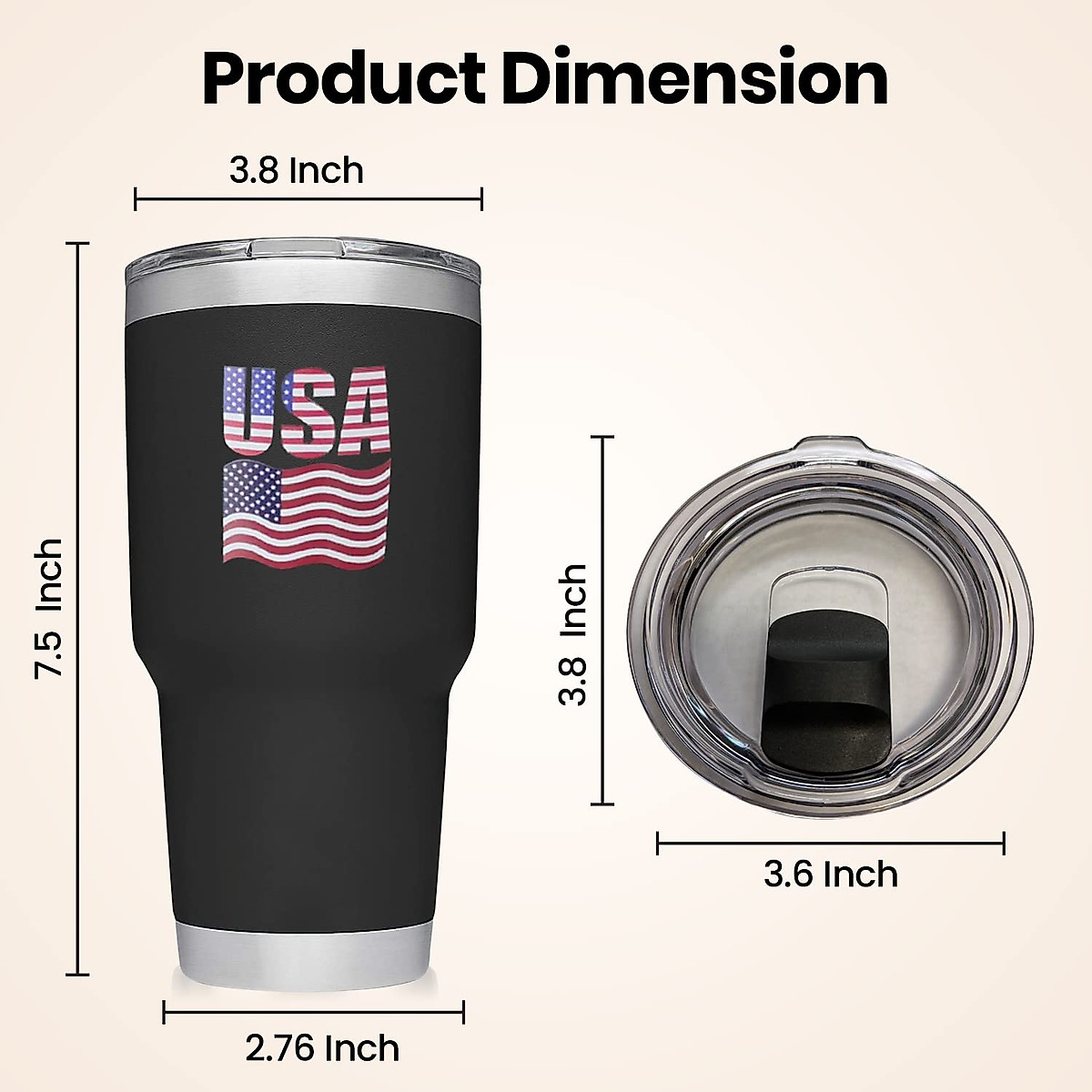 AAFEEN Black Coffee Tumbler Cup 30 oz | Double Walled Insulated Flask | Rust Proof Stainless Steel Hot and Cold Tumbler with Magslider Lid | Tea, Coffee Travel Mug for Men & Women with USA Flag Logo