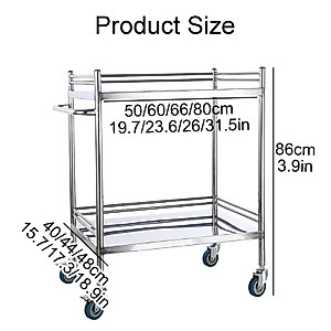 Medical Cart, 2-Tier Shelf Trolley/Storage Rolling Cart, With 1 Handles, Metal Chrome, Medical Trolley 2 Tier Heavy Duty Medical Utility Cart, for Hospital Dental Clinic Home ( Size : 80x48cm(31.5x18.
