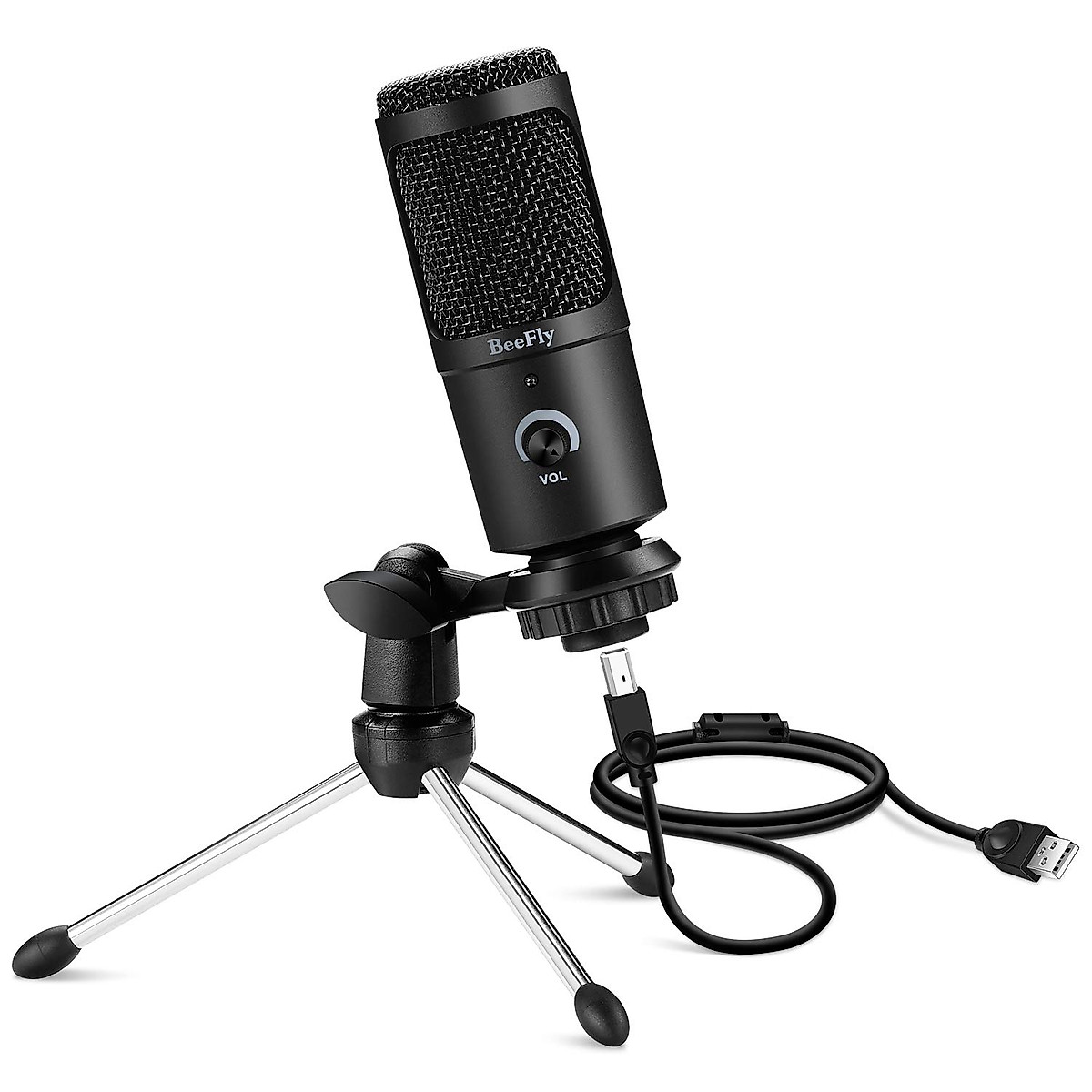 BeeFly USB Microphone, Microphone for Computer Metal Condenser Recording Microphone for PS4 Mac Windows Computer Desktop Microphone for Gaming Podcast Streaming YouTube Chatting