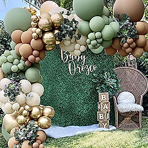 DUILE Sage Green Balloon Garland Arch Kit Jungle Safari Woodland Balloon Garland Arch Sage Green Brown Beige Gold Balloons for Baby Shower Wild One Safari Birthday Decorations