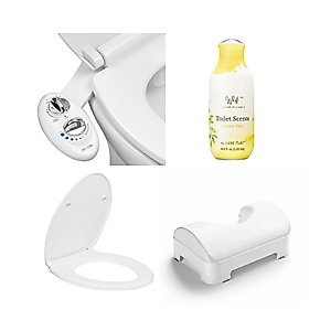 LUXE Bidet NEO 120 White, Whift Toilet Scents Spray Lemon Peel Scented 120mL, Luxe Comfort Soft and Ergonomic Toilet Footstool and Luxe Elongated Toilet Seat Bundle