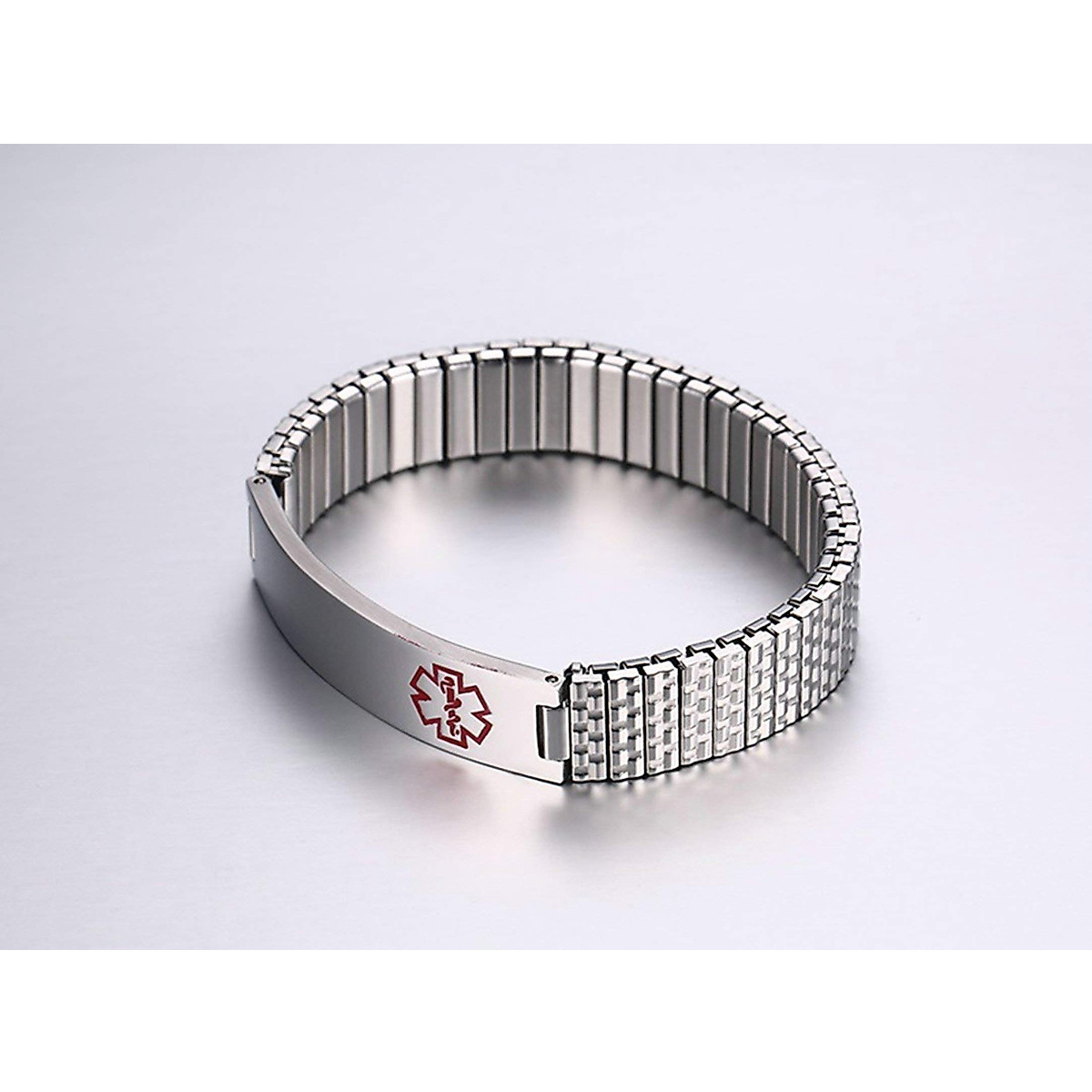 MoAndy Free Engraving Mens Womens Stainless Steel Medical Alert ID Stretch Allergy Bracelet Do Not Resuscitate(DNR) Silver 6.65 Inches