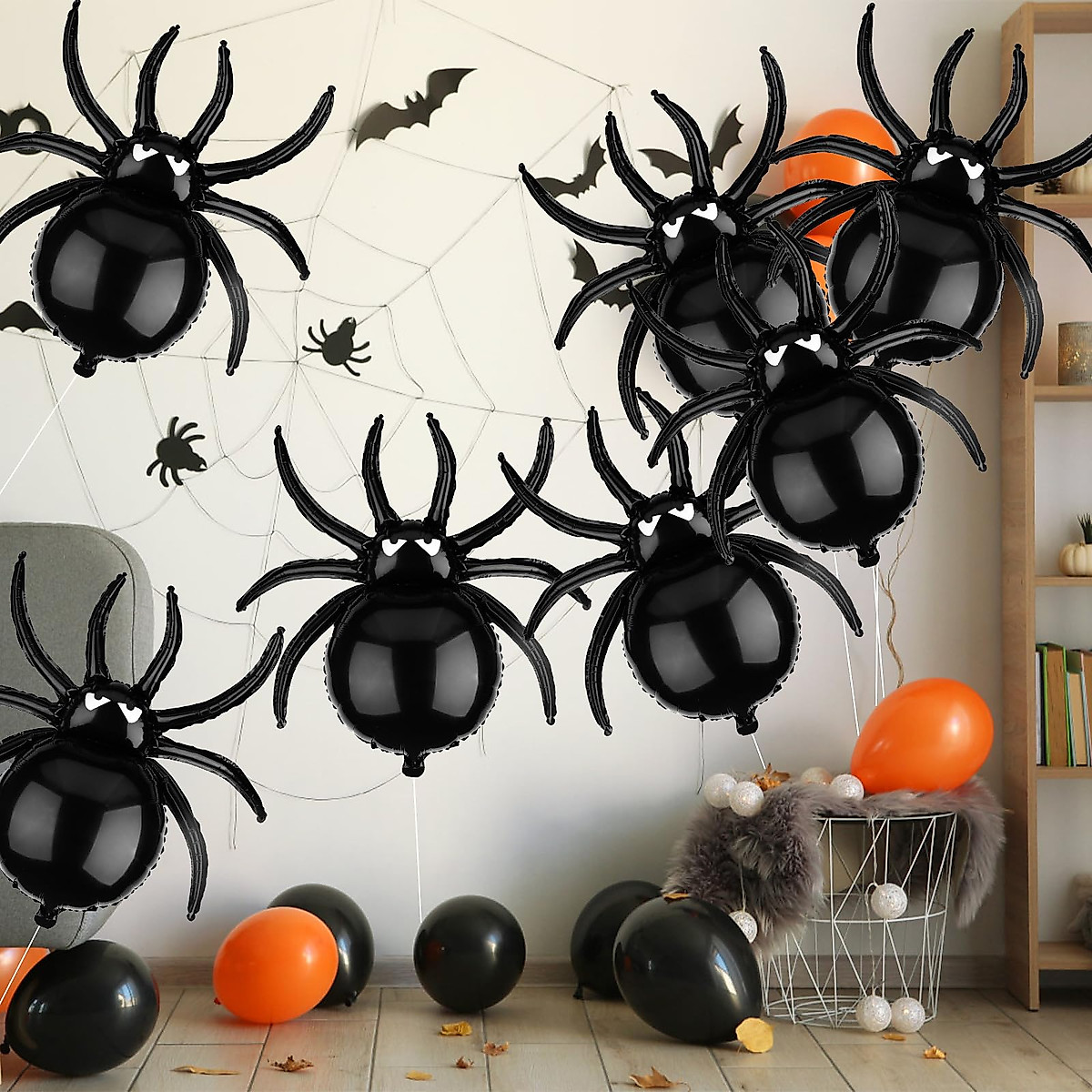 10pcs Halloween Spider Balloons, 32.28x30.7 Inch Large Spider Foil Balloons Scary Halloween Balloons for Halloween Themed Props Party Decorations Supplies