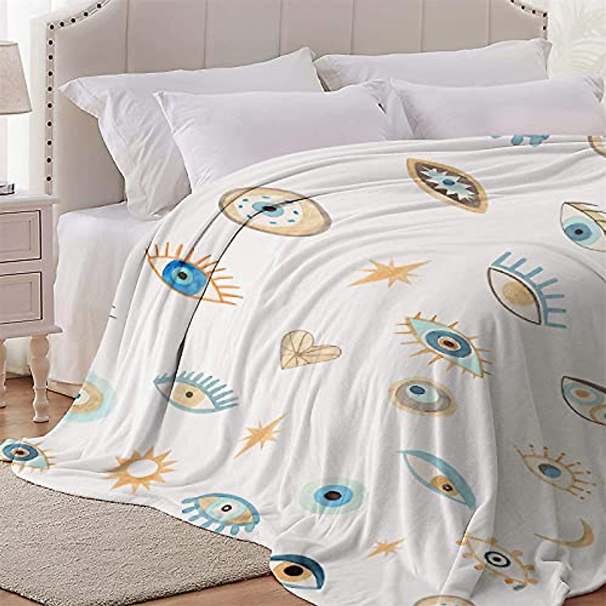 Todeyya Nazar Evil Eye Pattern Throw Blanket - ​Super Soft Flannel Fleece Blanket for Gifts, Plush Lightweight Fuzzy Cozy Blanket Microfiber for Couch Sofa Bed All Season XS 40"x30" for Pets