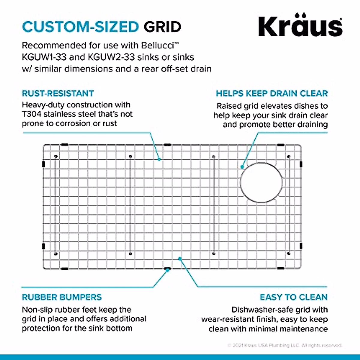 KRAUS KBG-GR2814 Bellucci Series Stainless Steel Kitchen Sink Bottom Grid with Soft Rubber Bumpers for 33-inch Kitchen Sink