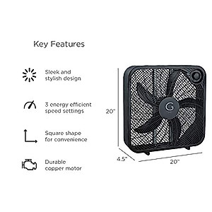 Genesis 20" Box Fan, 3 Settings, Max Cooling Technology, Carry Handle, Black