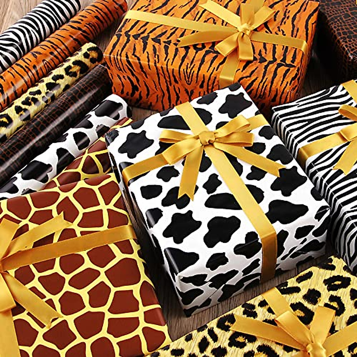 BEISHIDA 6 Styles Wrapping Paper Set-Straw ropes&Stickers&Double-Sided Tape& Bow-Gift Wrap Paper for Christmas, Birthdays, Party, DIY Decorations 6 Sheets Folded 20x28 Inches