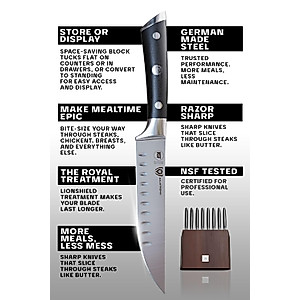 Dalstrong Steak Knife Set - 8 Piece - 5 inch Straight Edge Blade - Gladiator Series Elite - Forged High-Carbon German Steel Dinner Kitchen Knife - Black G10 Handle - Folding Block Set - NSF Certified