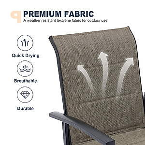 VICLLAX Patio 5 Pieces Outdoor Dining Set, 42" Round Metal Table with Umbrella Hole and 4 Stackable Cotton-Padded Textilene Chairs for Lawn, Garden, Porch, Walnut/Black