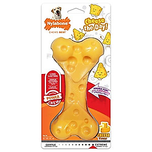 Nylabone Power Chew Cheese Bone Dog Chew Toy, Cute Dog Toys for Aggressive Chewers, Cheese Flavor, X-Large/Souper (1 Count)