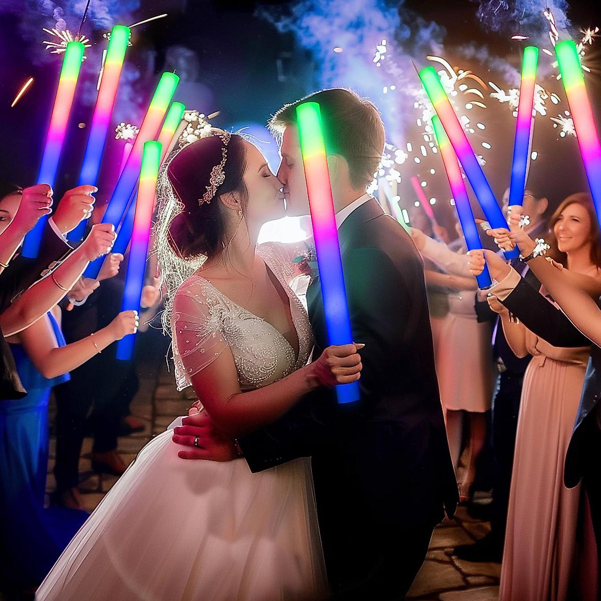 55 Pack led foam glow sticks bulk,white foam glow sticks for adults wedding，wedding glow sticks for reception props，light up foam sticks，light sticks for parties bulk，party light sticks pack.