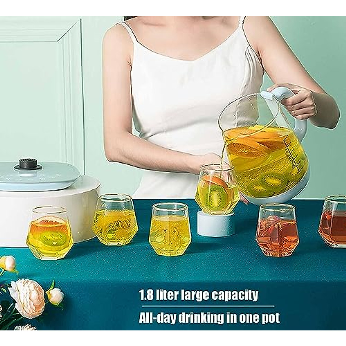 1.5L Household Electric Kettle Health Pot Automatic Thickening Glass Multi-Function Kettle Electric Boiling Teapot 12H Insulation High Borosilicate Glass A,1.5L