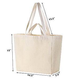 Firecolor Chic Large Canvas Grocery Bag 15"x14.5"x8" Big Sturdy Tote Bags for Fabric Painting Heavy-duty Cotton Reusable (cream-coloured)