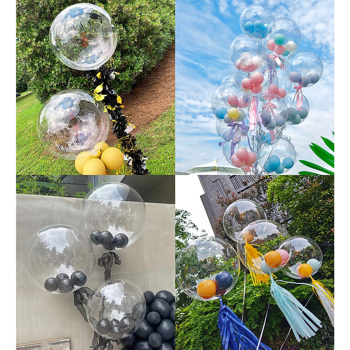 24 Inch Clear Balloons Bobo Balloons, 10 Pcs Clear Balloons for Stuffing, Big Transparent Bubble Balloons, Large Helium Balloon for Wedding Birthday Graduation Christmas Party Decorations