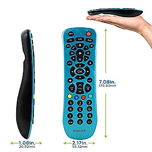 Philips Universal Remote Control Replacement for Samsung, Vizio, LG, Sony, Sharp, Roku, Apple TV, RCA, Panasonic, Smart TVs, Streaming Players, Blu-ray, DVD, Simple Setup, 3 Device, Blue, SRP3249B/27