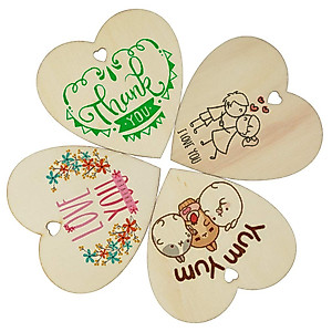 obmwang 50 Pieces 3" Natural Heart Wood Slices, DIY Wooden Ornaments Unfinished Predrilled Wooden Heart Embellishments with Natural Twine for Valentine's Day, Wedding, Thanksgiving, Christmas