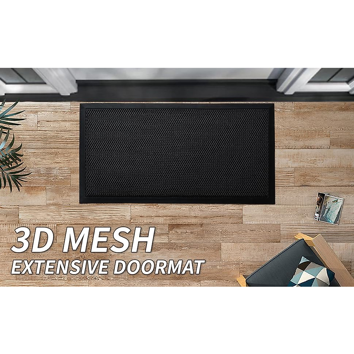 KaBesten Doormat, Anti-Slip Waterproof Door Mat for High Traffic Areas, Black, Snowproof Welcome Mat for Front Door, Outdoor Indoor Entrance, 29.5.17.7