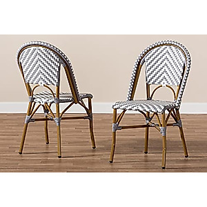 Baxton Studio Celie Classic French Indoor and Outdoor Grey and White Bamboo Style Stackable Bistro Dining Chair Set of 2