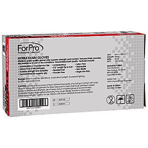 ForPro Disposable Nitrile Exam Gloves, Medical Grade, 4 Mil Extra Protection, Powder-Free, Latex-Free, Non-Sterile, Food Safe, Black, Small, 100-Count