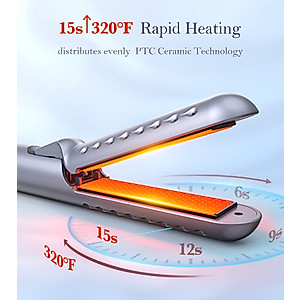 360° Airflow Hair Curling Flat Iron, 2 in 1Hair Curler & Straightener for All Styles, with 15S PTC Fast Heat-Up, 3D Floating Plate & 48 Tiny Ionic Air Vents for Better Maintain Your Look