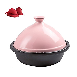 Casserole Dish with Lid Soup Pot Professional Lead Free Cooking Tagine, 30Cm Moroccan Cooking Tagine for Different Cooking Styles, Cast Iron Tagine Pot W/Gloves - Best Gift (Color : Pink)