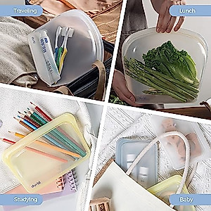 Durbl Reusable Silicone Bags for Food Storage, Bundle 3-Pack(Clear) Folding Large Silicone Container Bags, Lunch,Sandwich,Make-Up, Travel, Home Organization, Microwave, Dishwasher,Freezer Safe