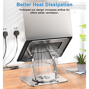 SAUNUOWL Swivel Laptop Stand Adjustable Laptop Stand for Desk Ergonomic Foldable Adjustable Laptop Stand with 360 Rotating Base,Compatible for Pro/Air Notebook Book Up to 17inch (Color : Black)